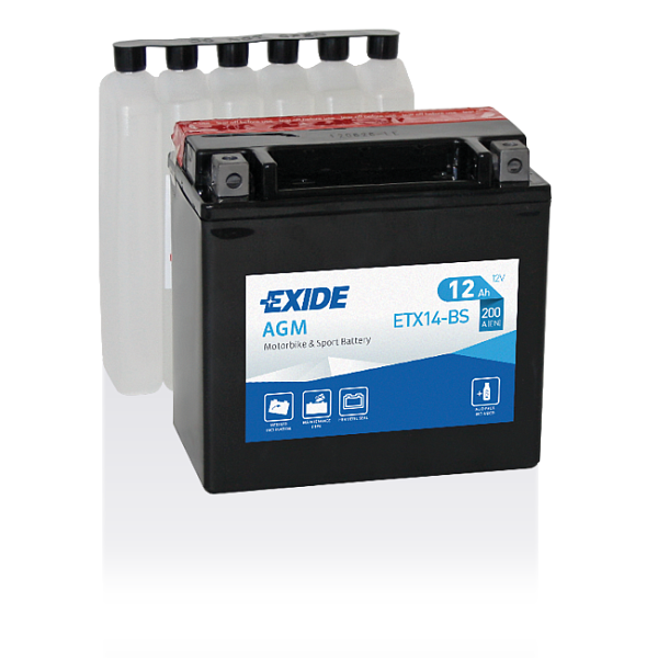 Аккумулятор мото EXIDE ETX14B-BS (YTX14B-BS) 150x87x145