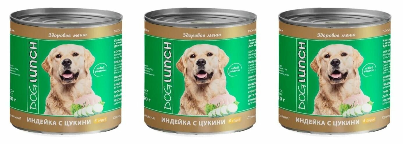 Dog Lunch Корм консервированный для собак Индейка с цукини в соусе, 750 г, 3 уп