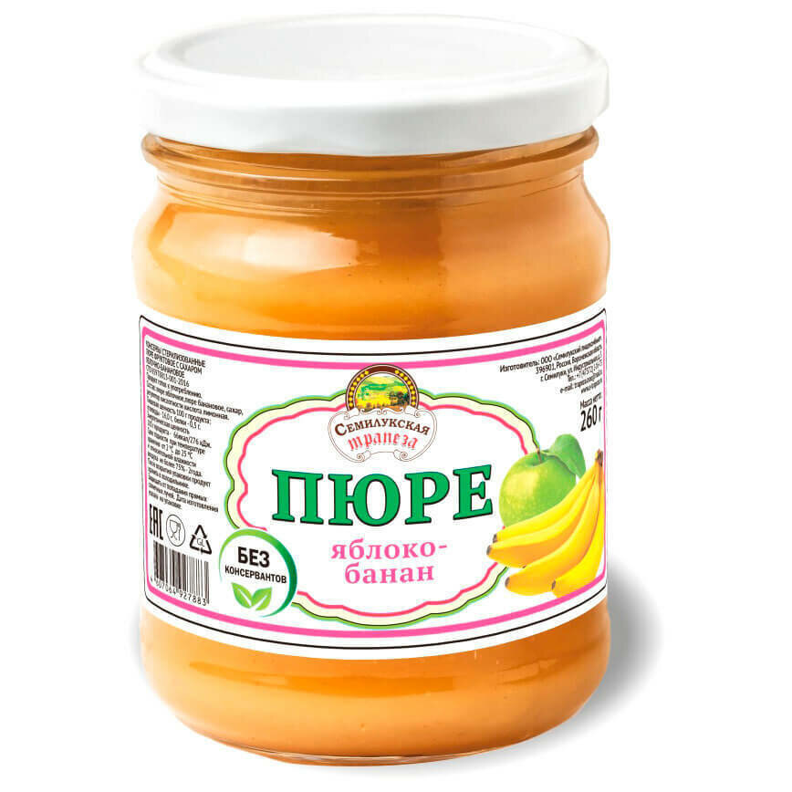 Семилукская трапеза Пюре фруктовое Яблочно-банановое, 260 гр, 4 шт.