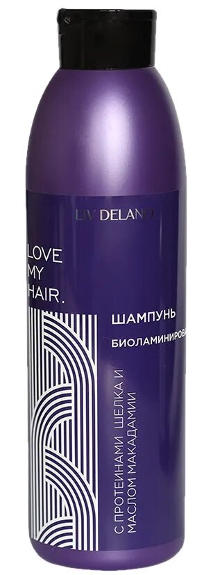 Liv Delano Шампунь для волос LOVE MY HAIR биоламинирование с протеинами шелка и маслами макадамии, 1000 мл