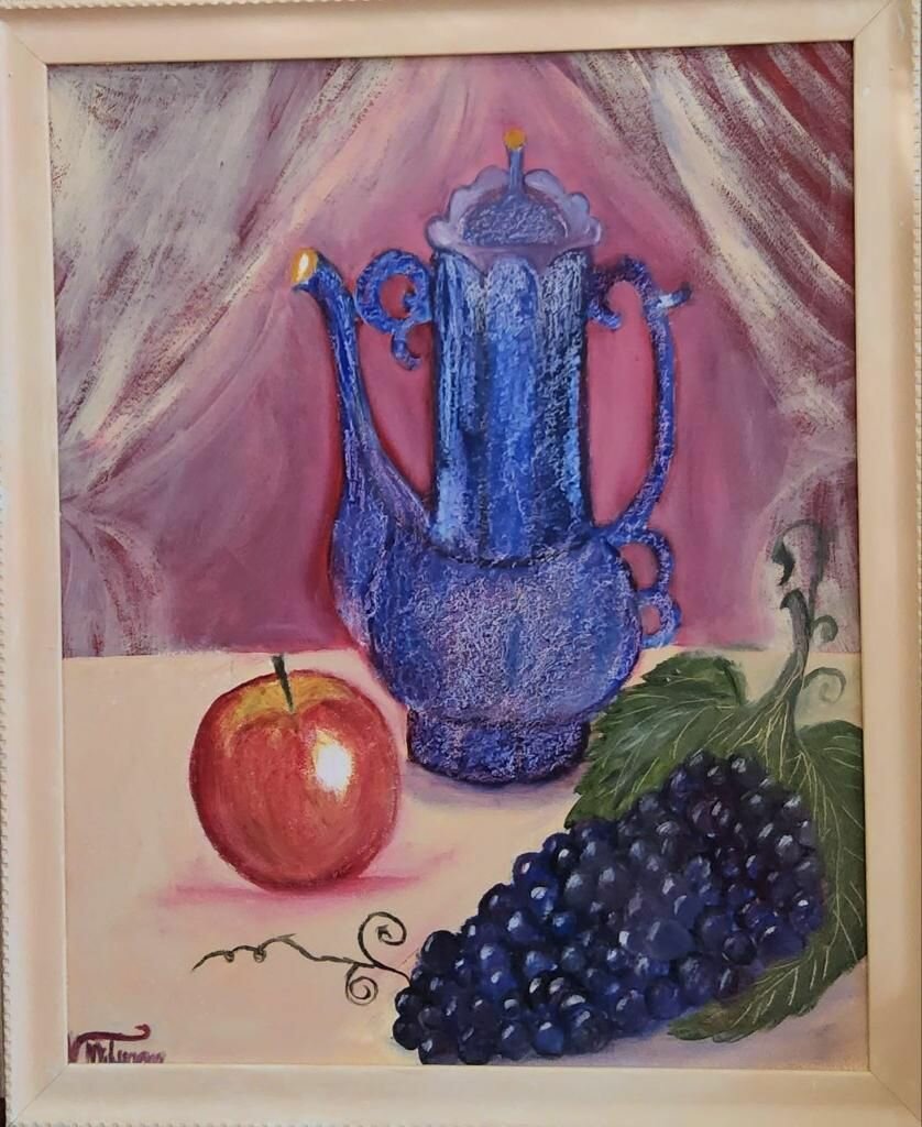 Картина в раме. Миляева Нина "Кувшин с фруктами", картон, масло, 40x50. Авторская живопись.