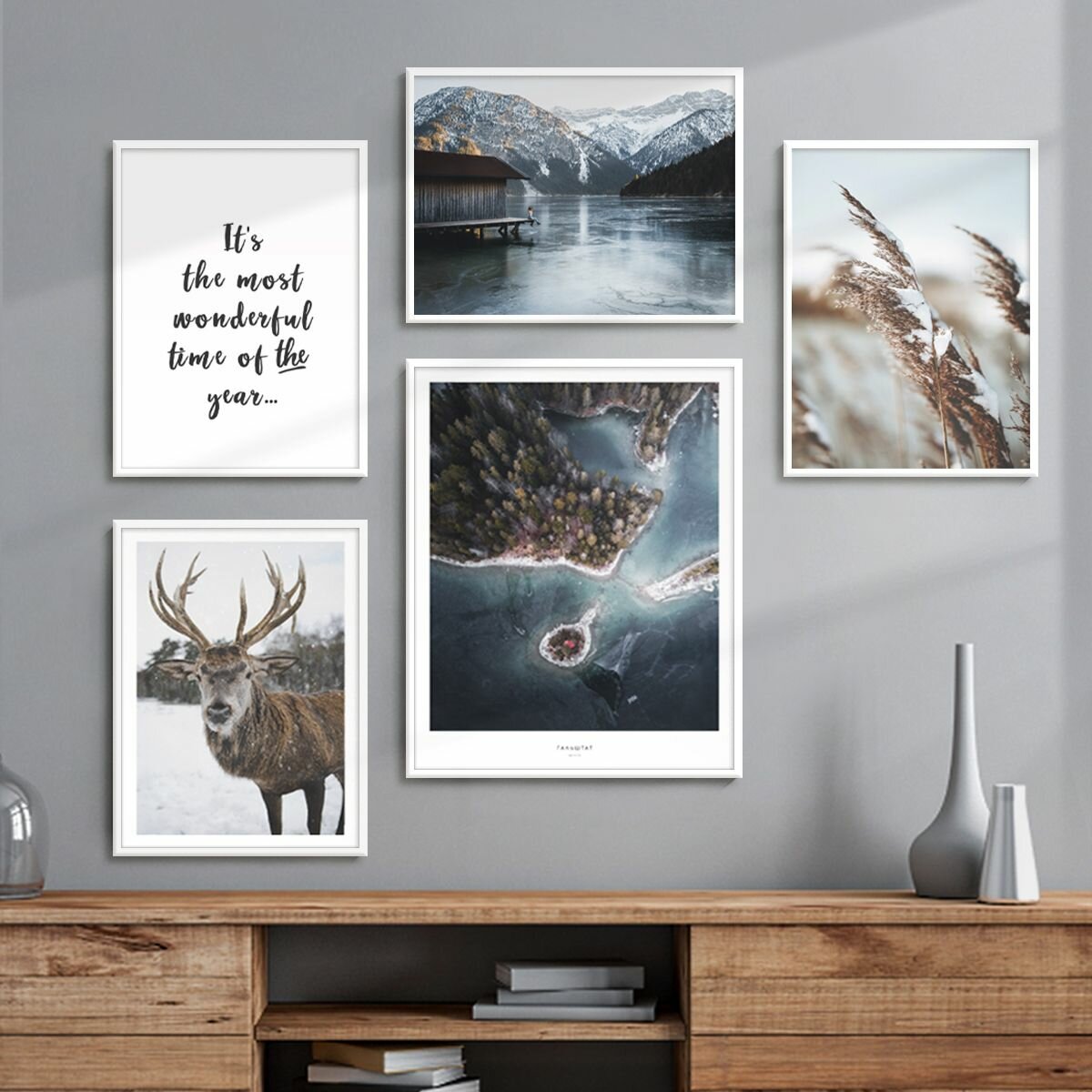 Набор постеров 5 шт "Зимний лес" плакат для интерьера, картина на стену