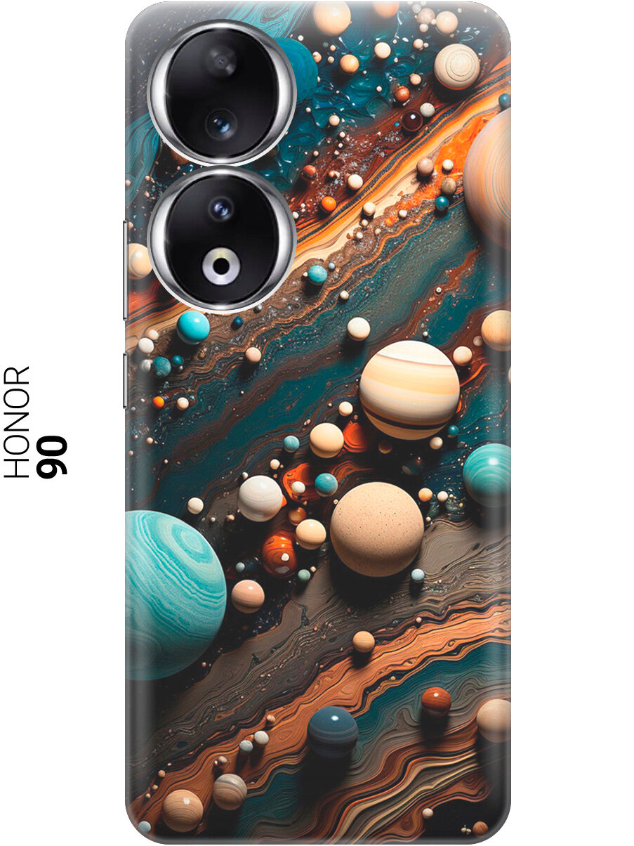 Силиконовый чехол на Honor 90 / Хонор 90 с рисунком "Шары на мраморном полу" Soft Touch черный