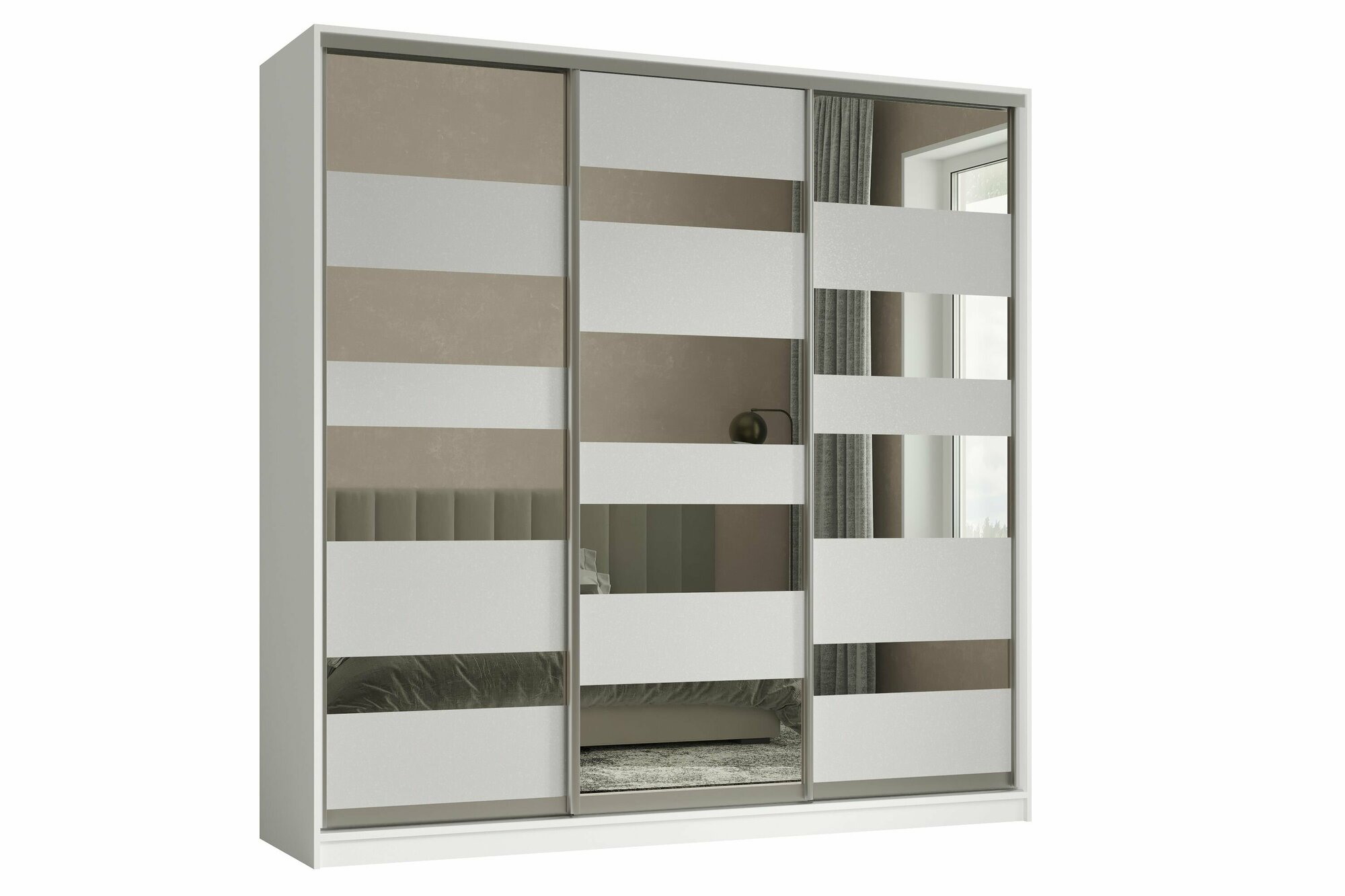 Шкаф купе, для одежды Дарден 3, Легкомаркет, с зеркалом серебро и пескоструйным рисунком 180х60х240, белье/платье, белый, профиль серебро