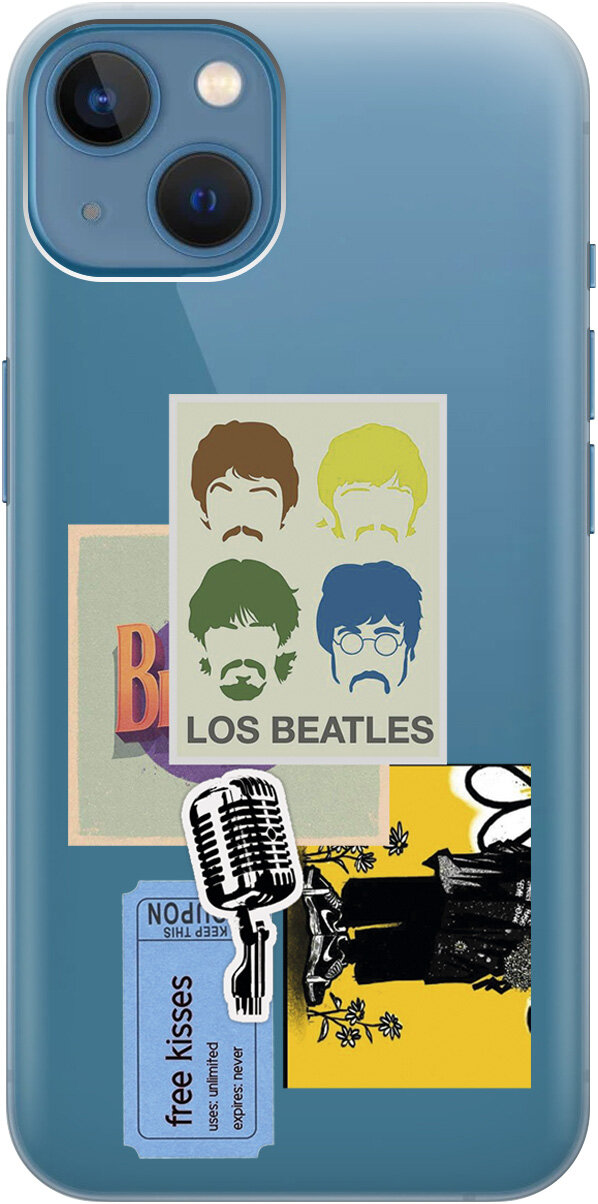 Силиконовый чехол на Apple iPhone 13 Mini / Эпл Айфон 13 мини с рисунком "Beatles Stickers"