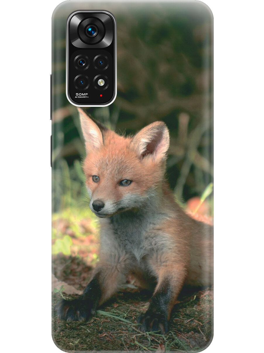 Силиконовый чехол на Xiaomi Redmi Note 11, Note 11S, Сяоми Редми Ноут 11, Ноут 11С с принтом "Сонливый лисенок"