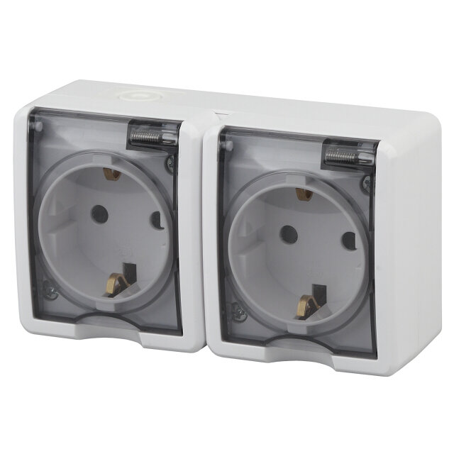 ЭРА Эксперт IP54 розетка двойная 2 поста с заземлением белый для внутренней установки
