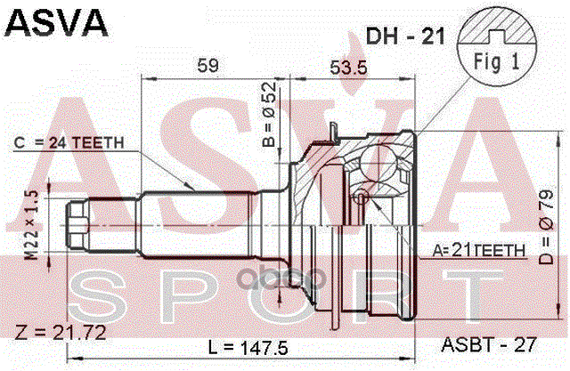 ШРУС наружный 21X52X24 ASVA арт. DH-21