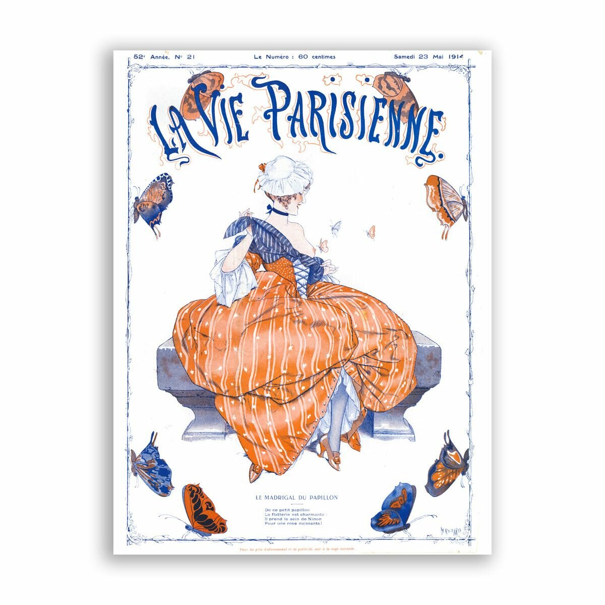 Постер на бумаге в стиле Пин-ап / La Vie Parisienne - Le Madrigal du Papillon / Размер 40 x 53 см