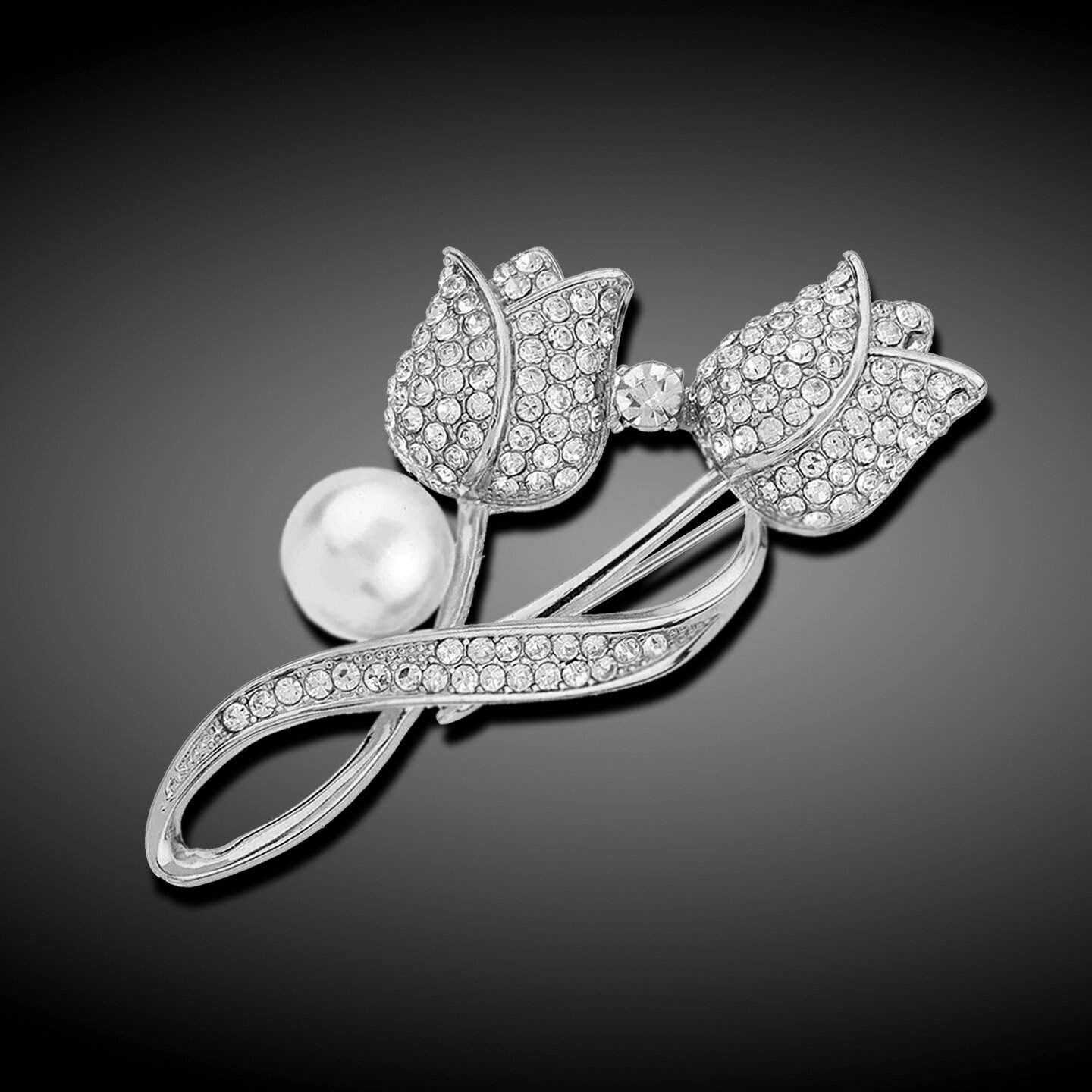 Брошь, кристалл, жемчуг имитация