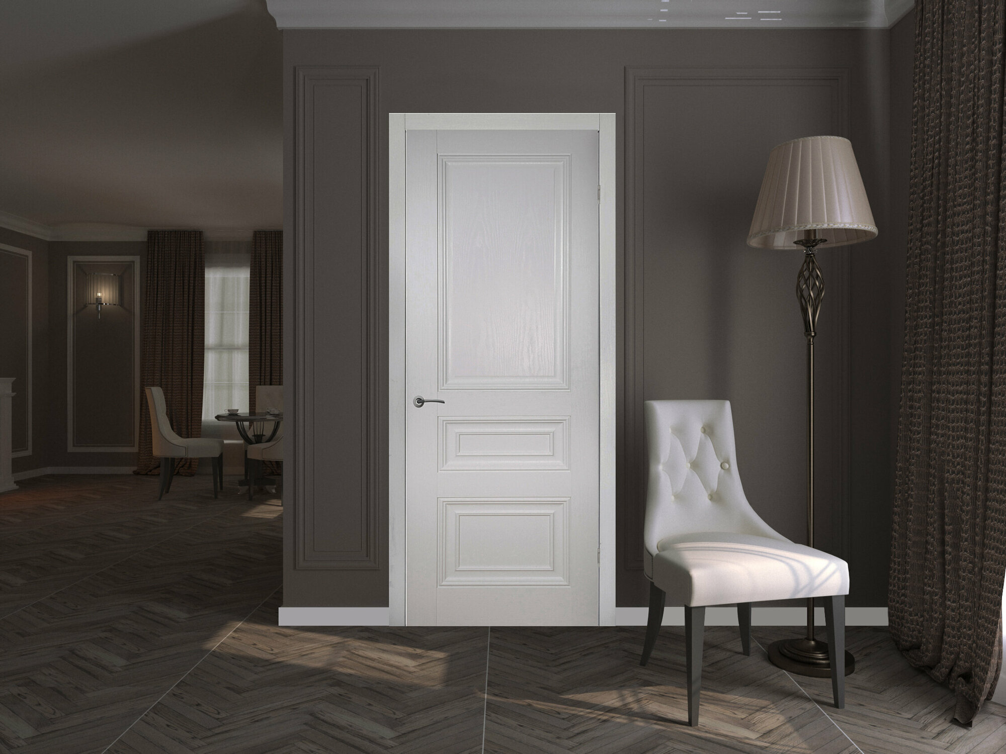 Комплект межкомнатная дверь Классик 8, глухая, с коробкой и наличником, белое дерево 70х200 см