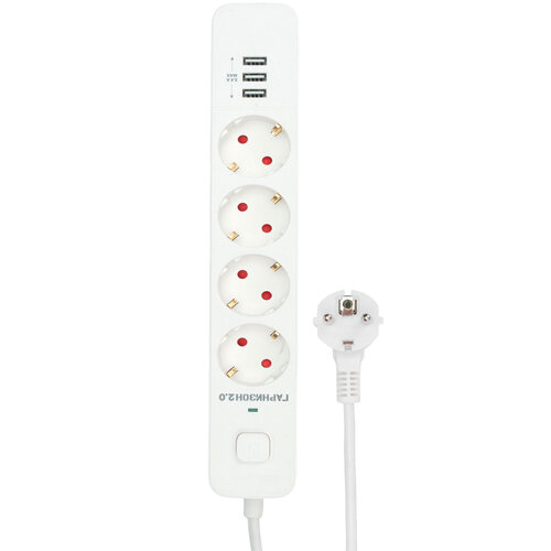Сетевой фильтр Гарнизон EPS-4-U3-W-2 4 евро розетки 2.5кВт зарядка 2 порта USB-A + USB-C 2.4А - 2 м белый