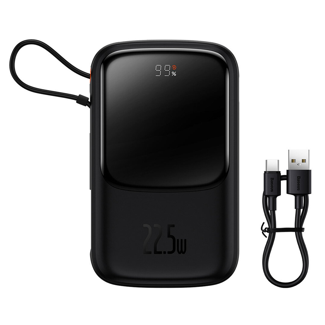 Портативный аккумулятор BASEUS Qpow Pro Digital Display, 10000 mAh, 22.5W, с кабелем Type-C, Черный
