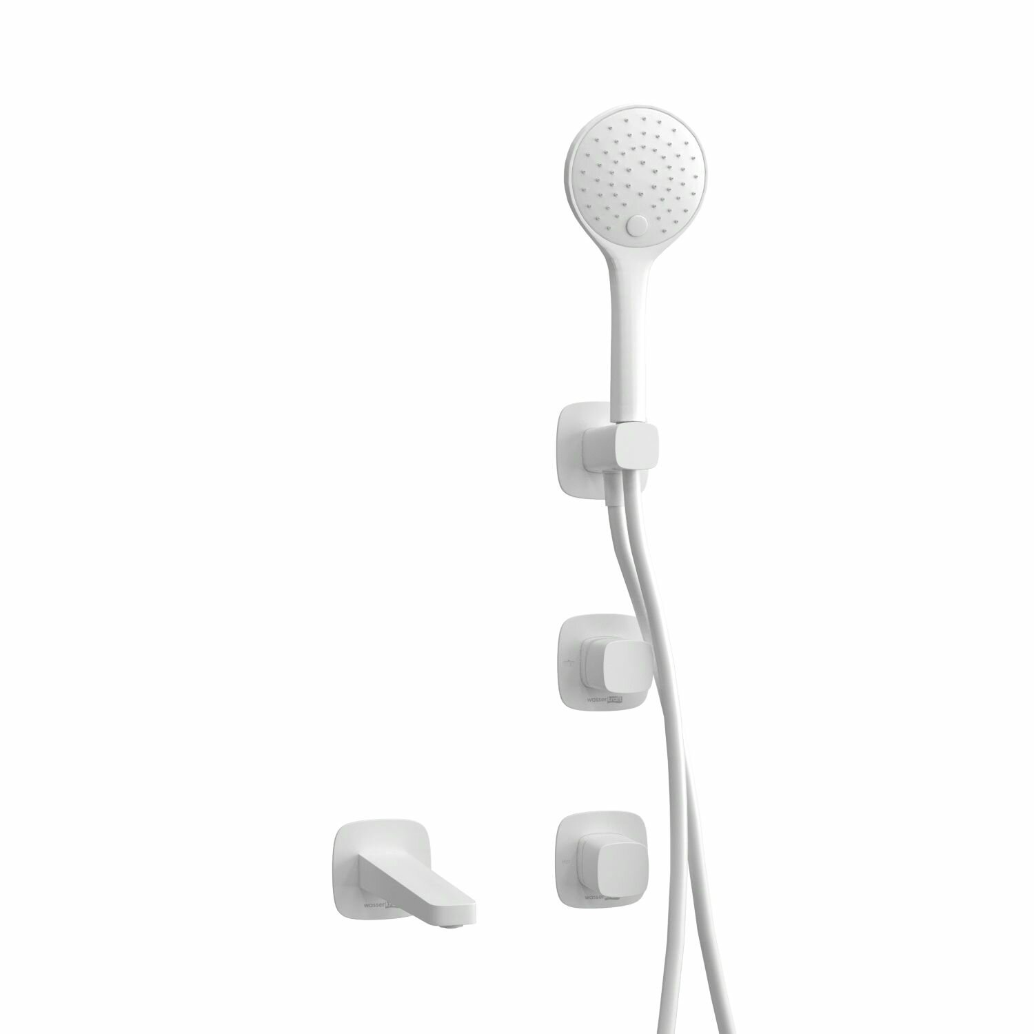 Встраиваемый комплект для ванны с лейкой и изливом, WasserKRAFT, белый матовый A9551.266.316.328.156.155