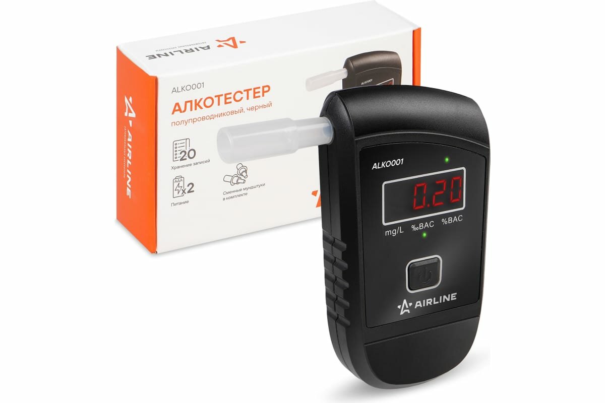 Airline ALKO001 Полупроводниковый алкотестер черный контроль алкоголя в выдыхаемом воздухе
