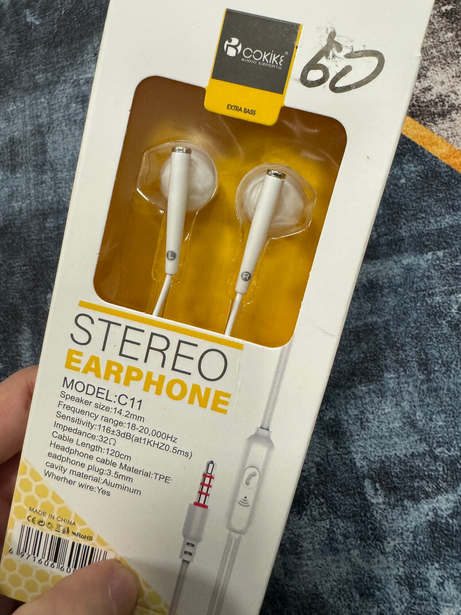 Проводные наушники капельки с микрофоном Cokike C11 (116 Дцб / 130см / 32 Ом) разъем 3.5мм для старых телефонов, магнитолы, радио, MP3-плеера, VR-о.