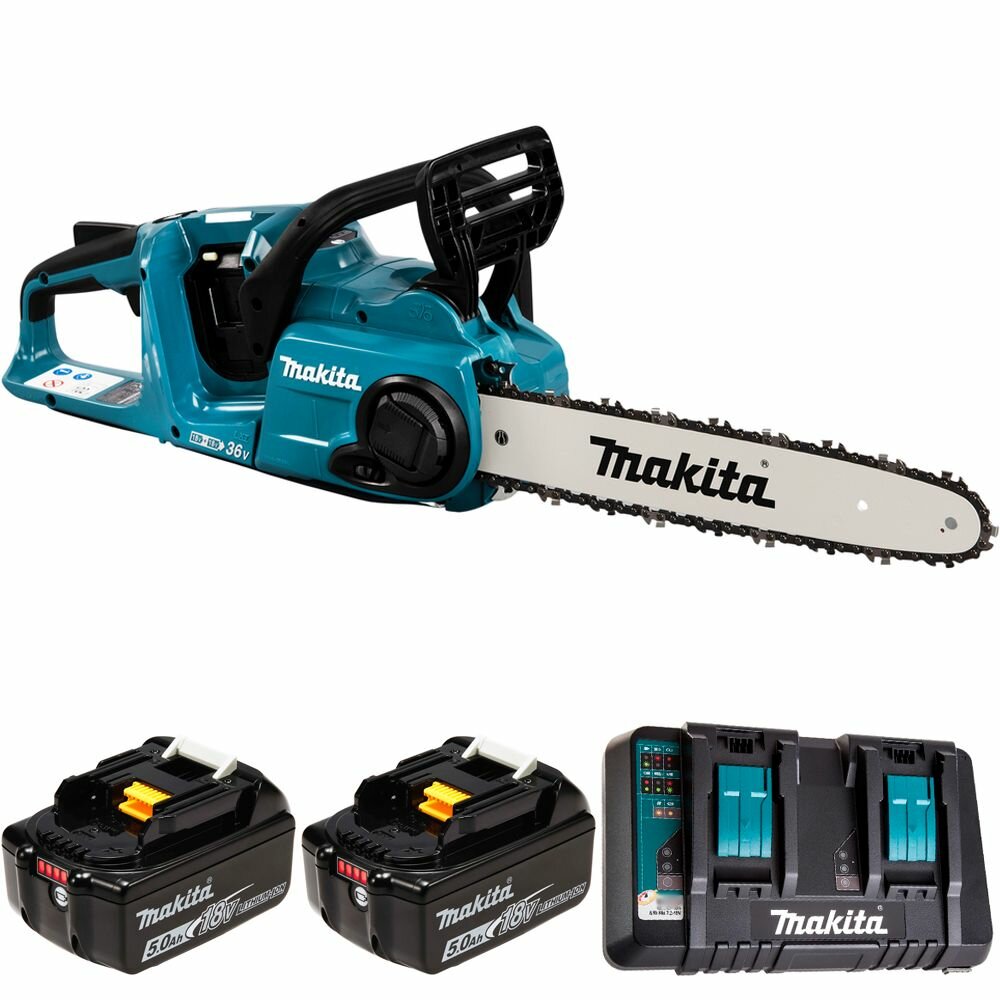 Пила цепная аккумуляторная 35см 36В, акк 2х5Ач и з/у, Makita DUC353CT2