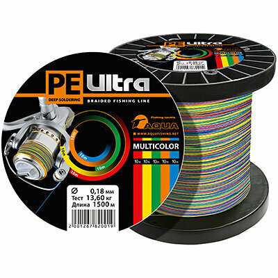 Плетеный шнур для рыбалки PE ULTRA MULTICOLOR 0,18mm 1500m