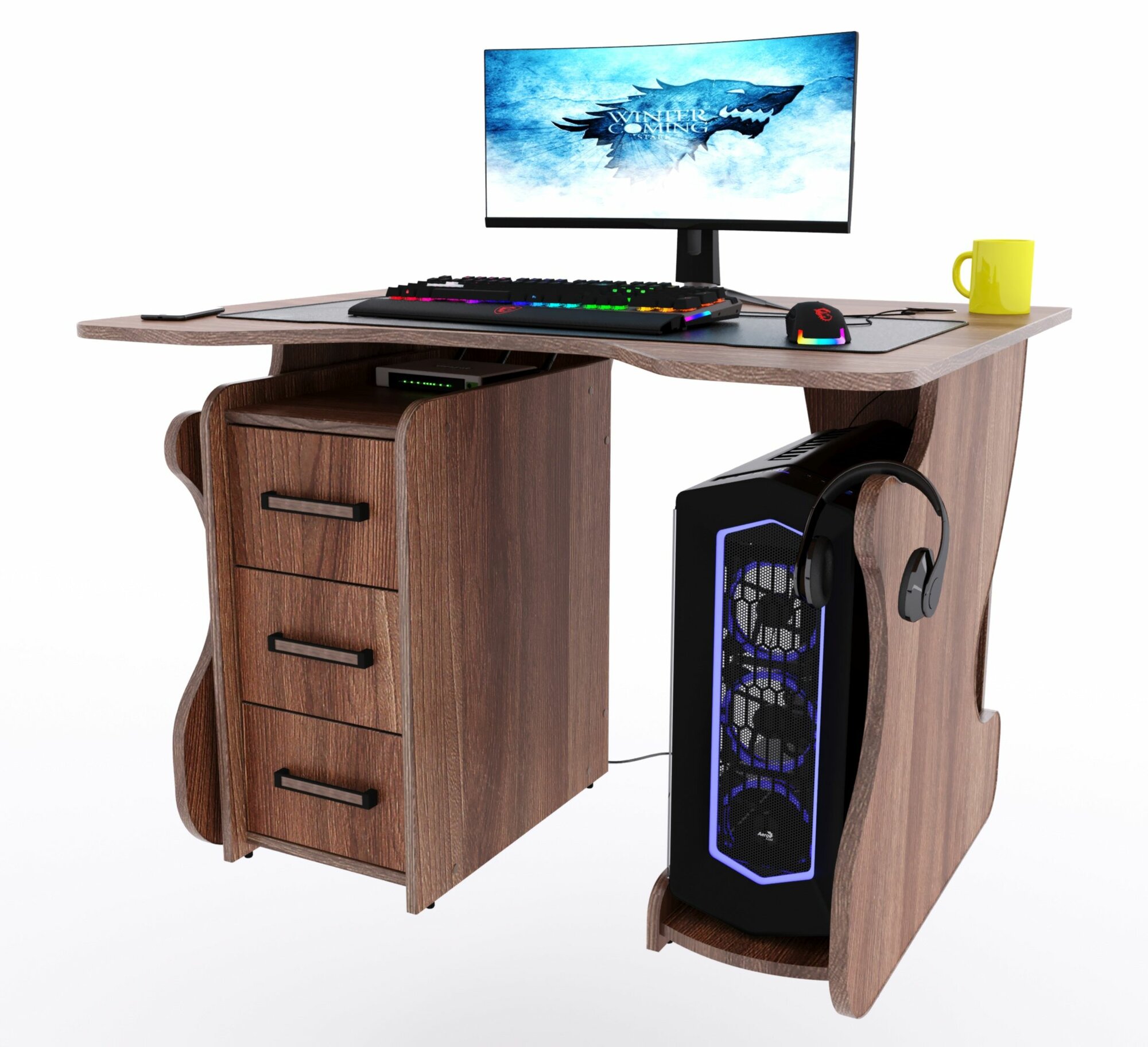 Игровой компьютерный стол "Даги" с тумбой, 100x80x75 см, шимо тёмный