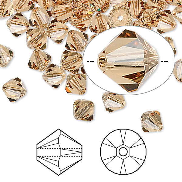 Бусина Swarovski, 6мм, Биконус (#5328), светлый колорадский топаз (цвет 246), 10 шт.