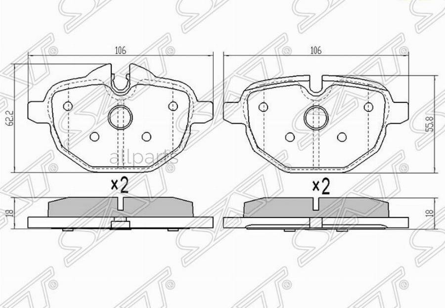 SAT ST-34216862202 Колодки тормозные (Сзади) BMW 5-Series 09-24 / 6-Series 20-