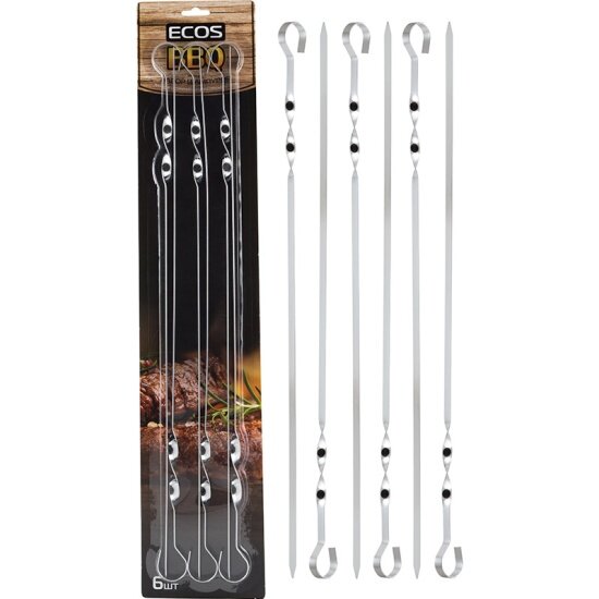 Набор шампуров Ecos ZDBQ-34 550х10мм, хром. сталь 6шт