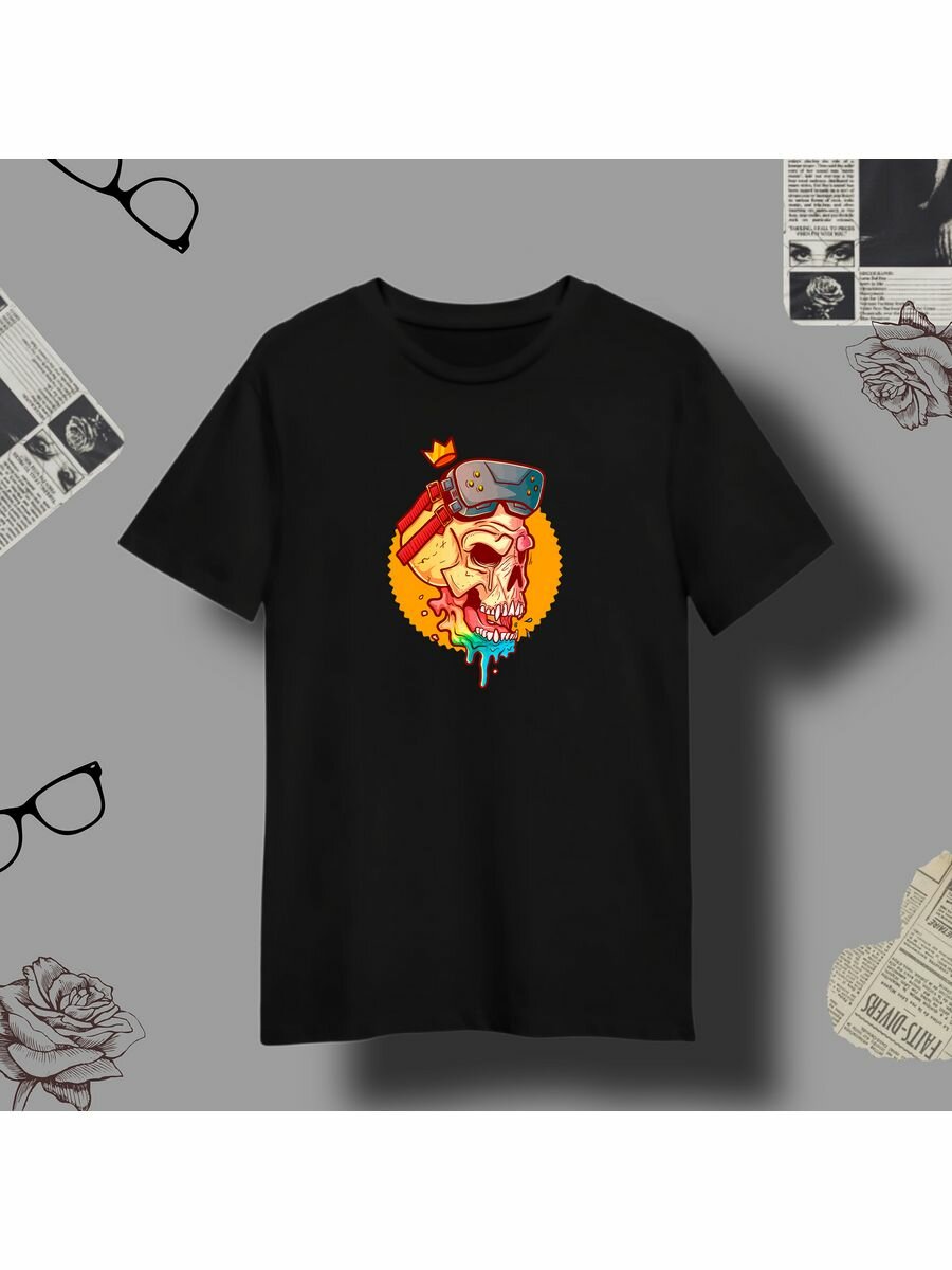 Футболка череп в стиле киберпанк