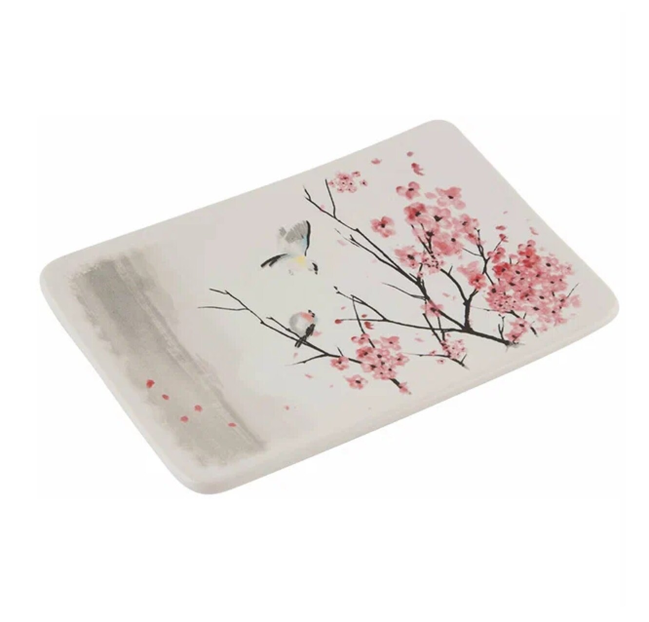 Мыльница Рыжий Кот "Сакура" SD-S, керамическая, настольная, белая/розовая