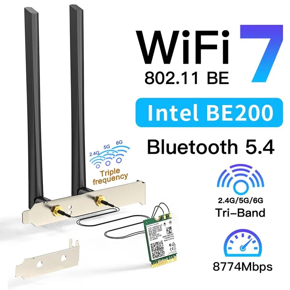 TelDaykemei BE200 WiFi7 адаптер Bluetooth 5.4 для ПК/ноутбука