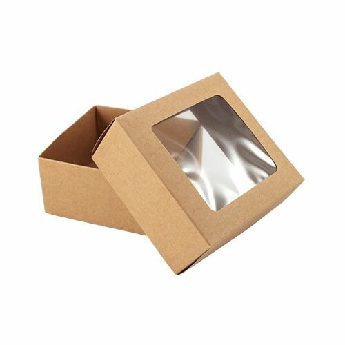 Коробка картонная с окошком 10х10х5 см (12 штук одного размера) крафт