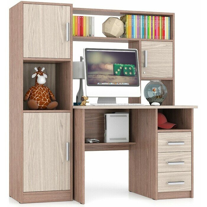 Набор мебели Стол компьютерный с пеналом Мебельный Двор С-МД-СК9+СК9П цвет ясень шимо, размер ШхГхВ 145х70х160см