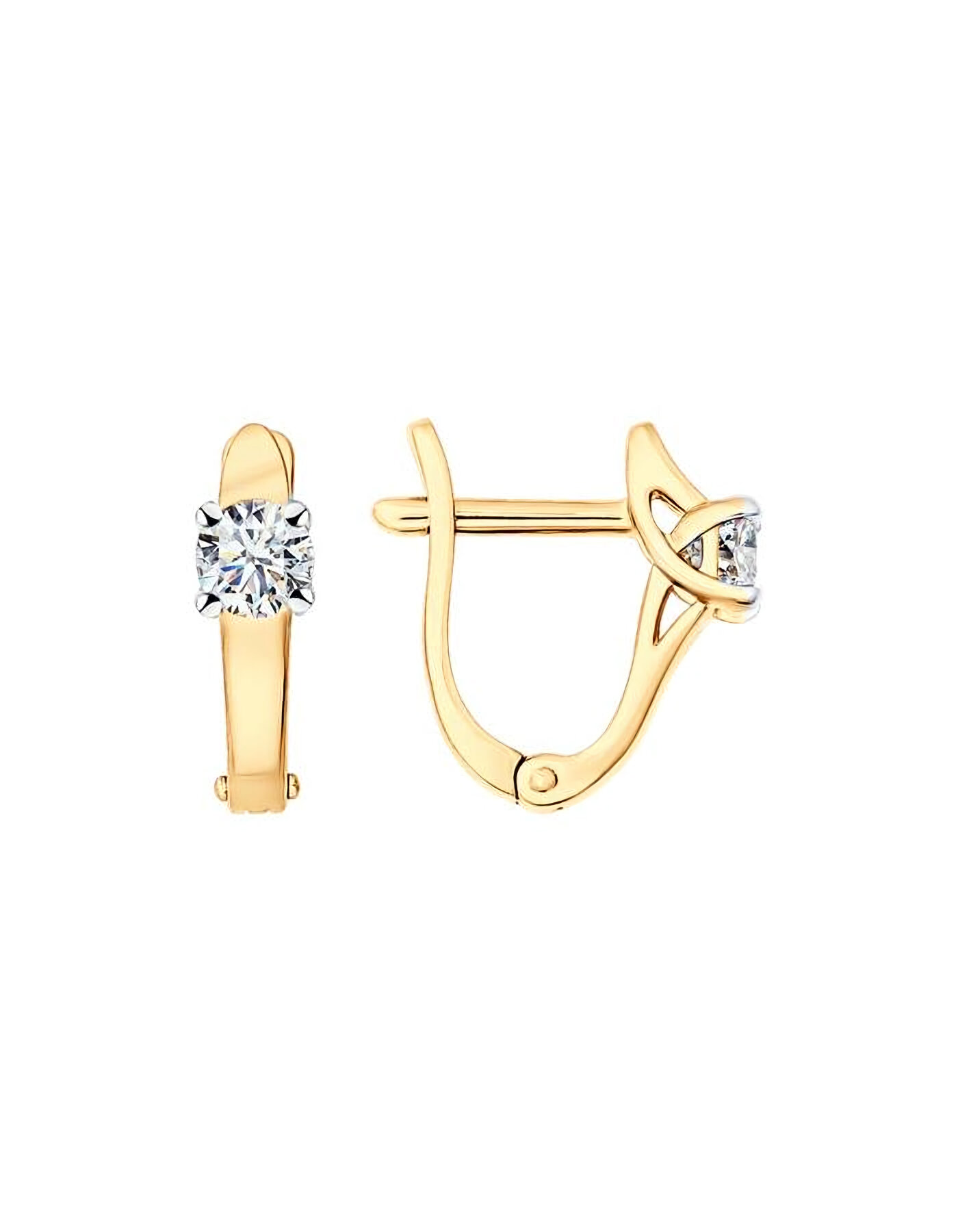 Серьги, серебро, 925 проба, золочение, фианит
