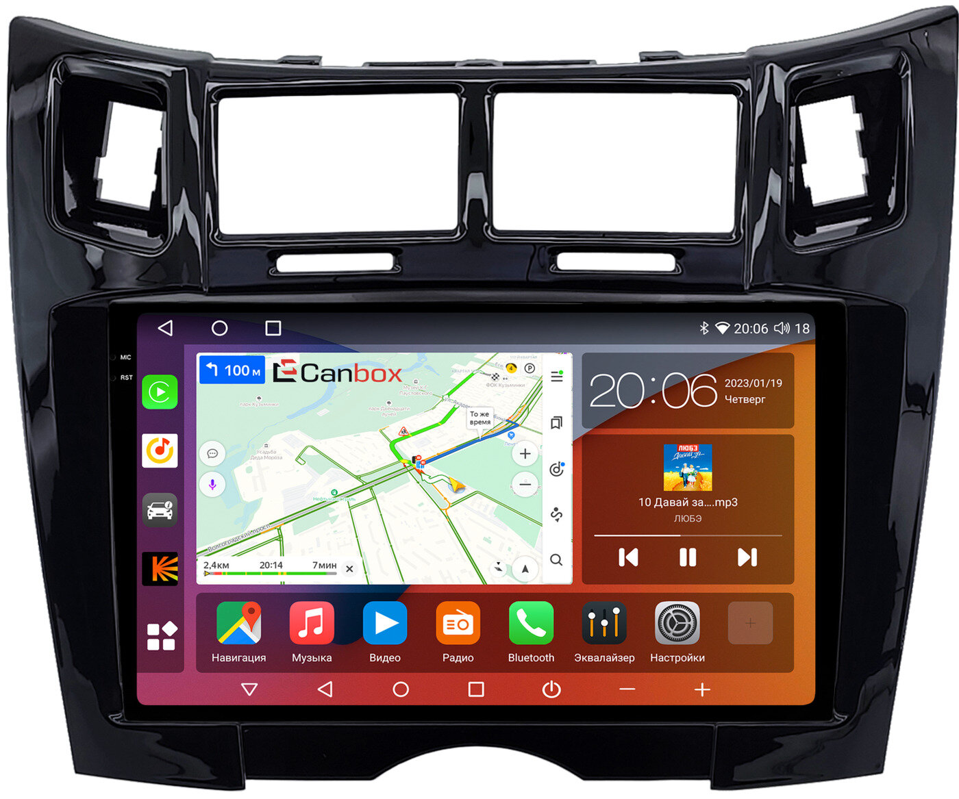 Штатная магнитола Canbox EVO 2K 5816-9-1701 Toyota Vitz 2 (XP90), Yaris 2 2005-2012 (черная, глянцевая, Тип 1) Android 14 (4G-SIM, 8/256, DSP, QLed, A