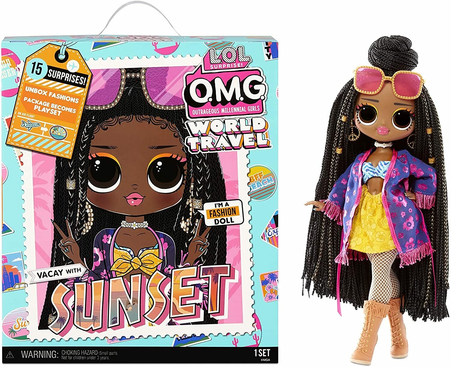 Кукла L.O.L. Surprise! OMG Travel Doll Sunset, кукла LOL, лол омг Сансет, 15 сюрпризов
