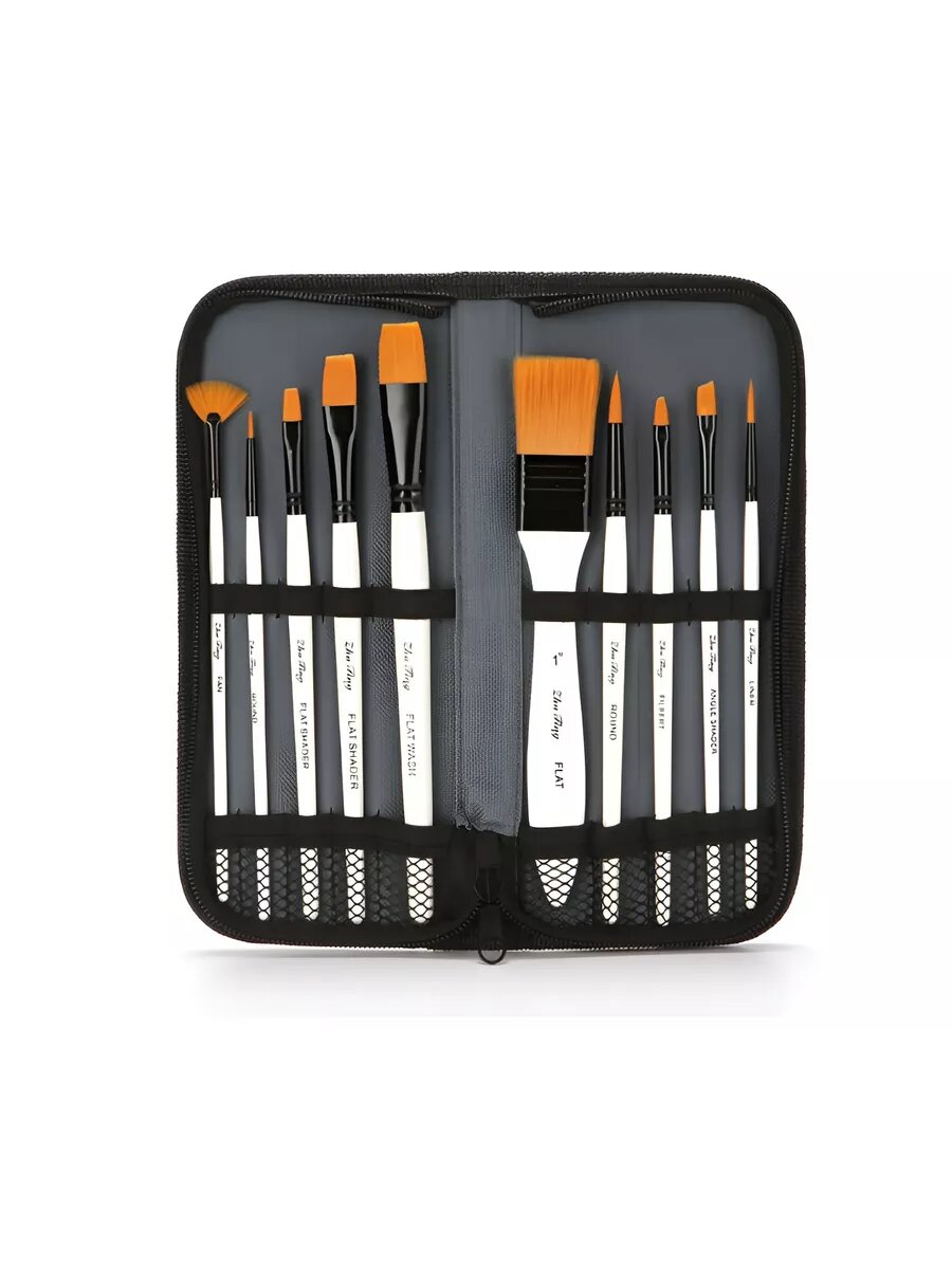 Кисти для рисования акварелью, гуашью, акрилом, набор 10шт