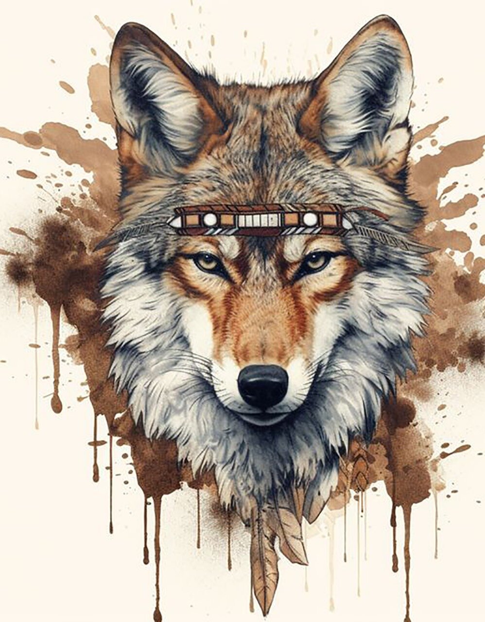 Картина по номерам "Волк-индеец" 40х50 см, хлопковый холст на подрамнике, акрил, Hobby Home