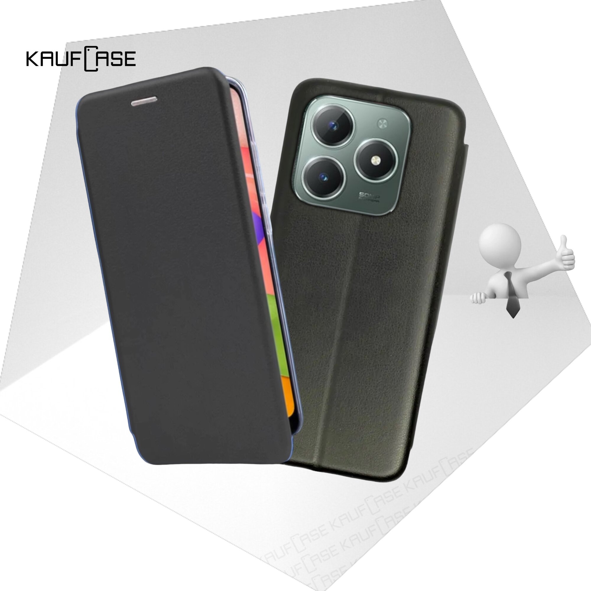 Чехол книжка для телефона Realme C61 (RMX3939)/Realme C63 (6.75"), черный. Текстура под кожу