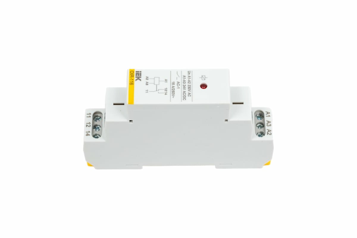 IEK OIR промежуточное реле 1 контакт, 16 А, 230 В AC, серия OIR-116-AC230V на DIN-рейке