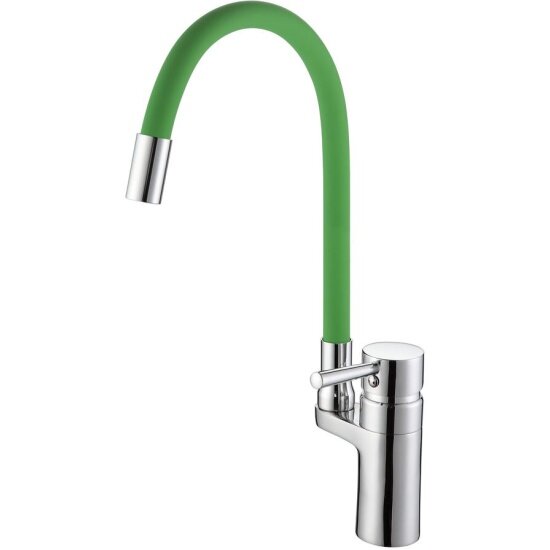 Смеситель для кухни D-lin с гибким изливом D157315-5, хром/зеленый