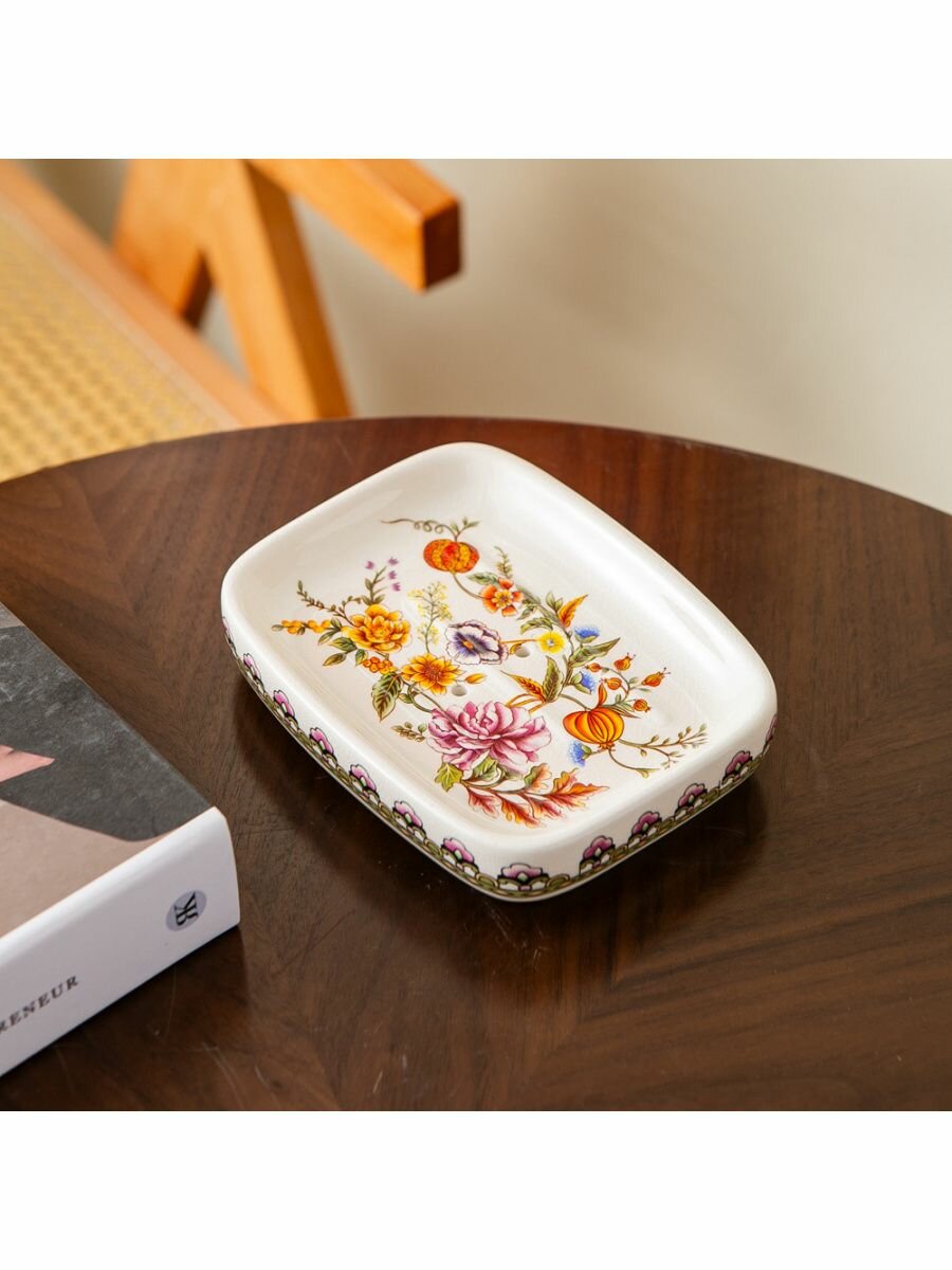 Мыльница "Винтажная керамика", керамическая, прямоугольная, сливное отверстие