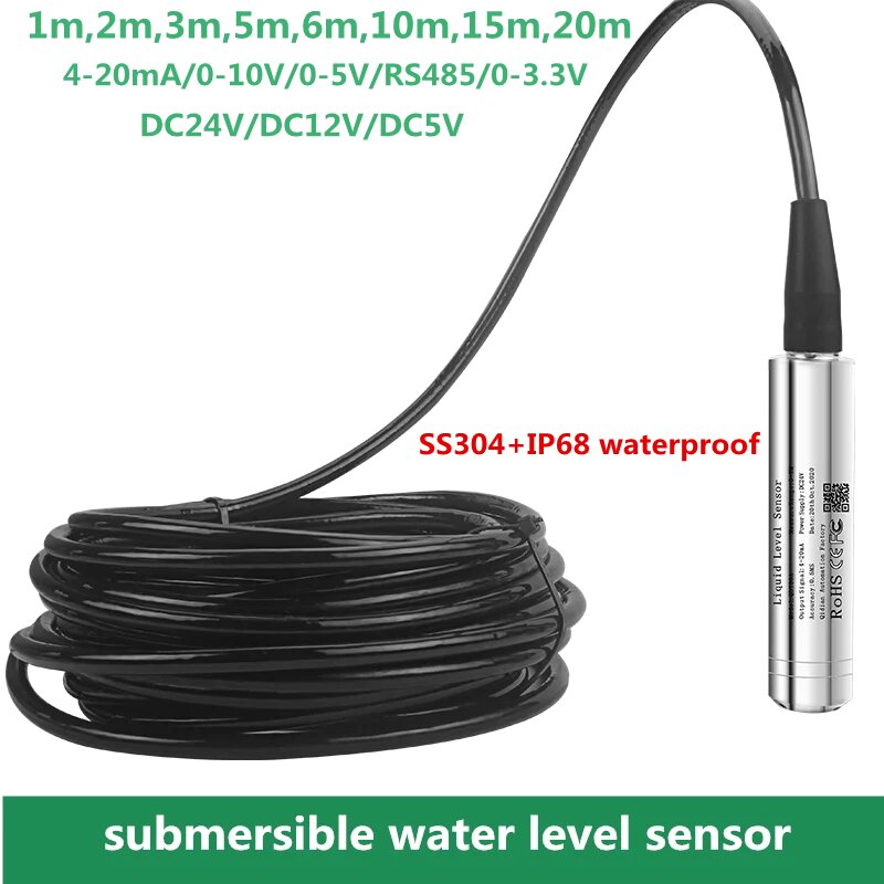 Гидростатический датчик уровня жидкости QDY30A 2-20М 4-20mA output, 40m Range 40m Cable
