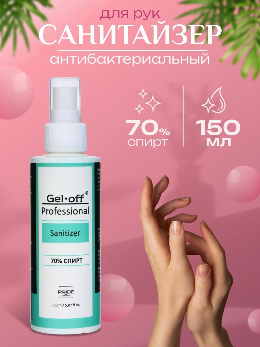 Антисептик спиртовой для рук и ногтей Gel*off Sanitizer с антибактериальным эффектом, 150 мл