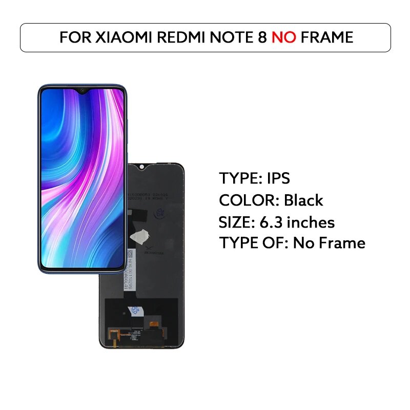 Для Xiaomi Redmi Note 8, ЖК-дисплей, преобразователь сенсорного экрана в сборе M1908C3JH No Frame
