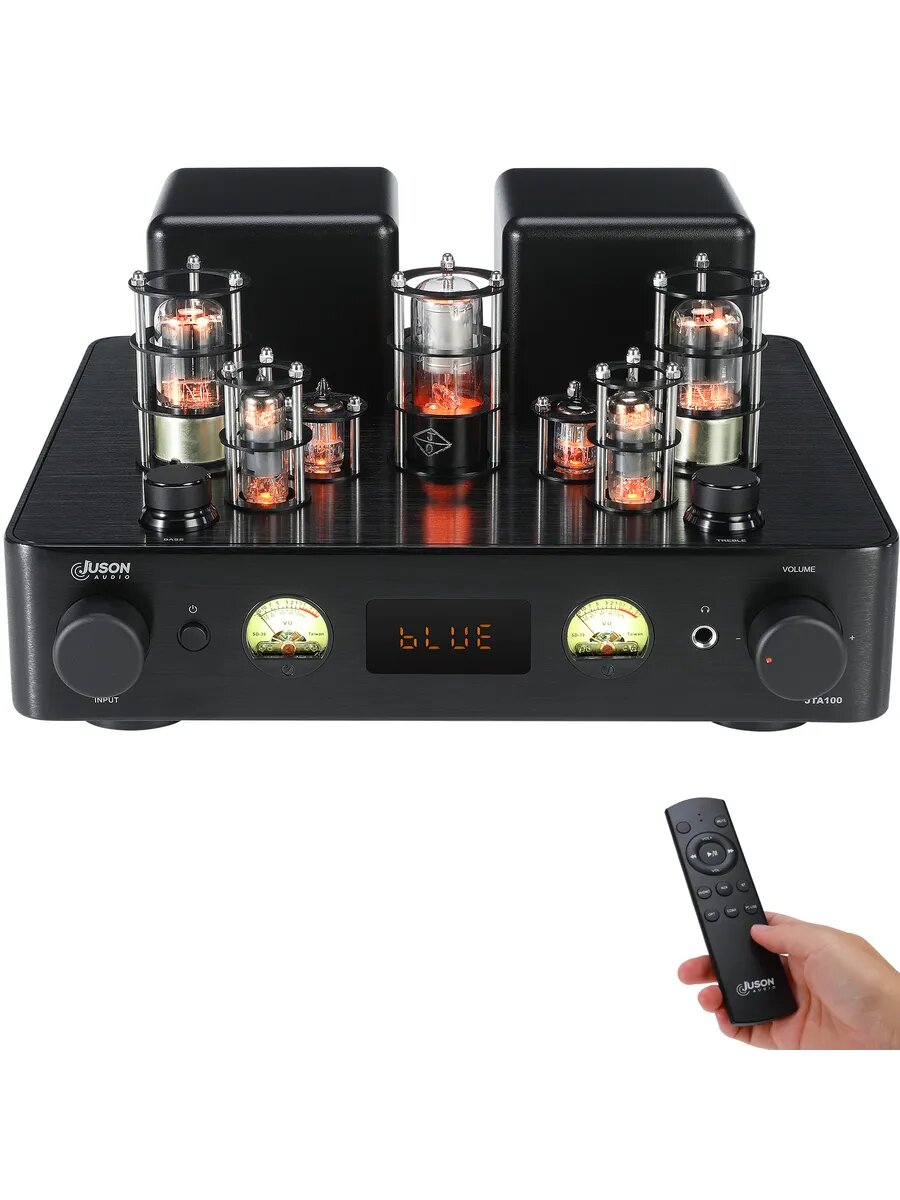 Интегрированный ламповый усилитель класса AB Juson Audio JTA100-N мощностью 200 Вт с оптическим входом BT 5.0, разъемами AUX, RCA, Phono и выходом для наушников.