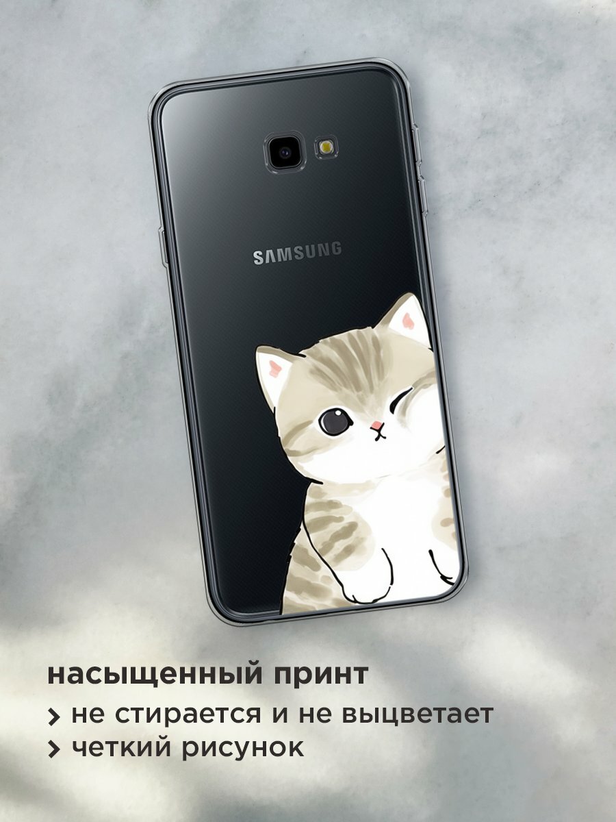 Чехол на Samsung Galaxy J4 Plus 2018 / Самсунг J4 Plus 2018 с принтом "Пухлый котик", прозрачный — фото 1