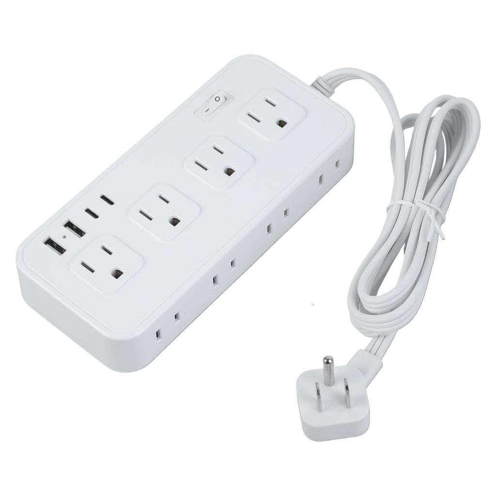 Розетка с плоской вилкой, 8 розеток, USB, 1,5 м