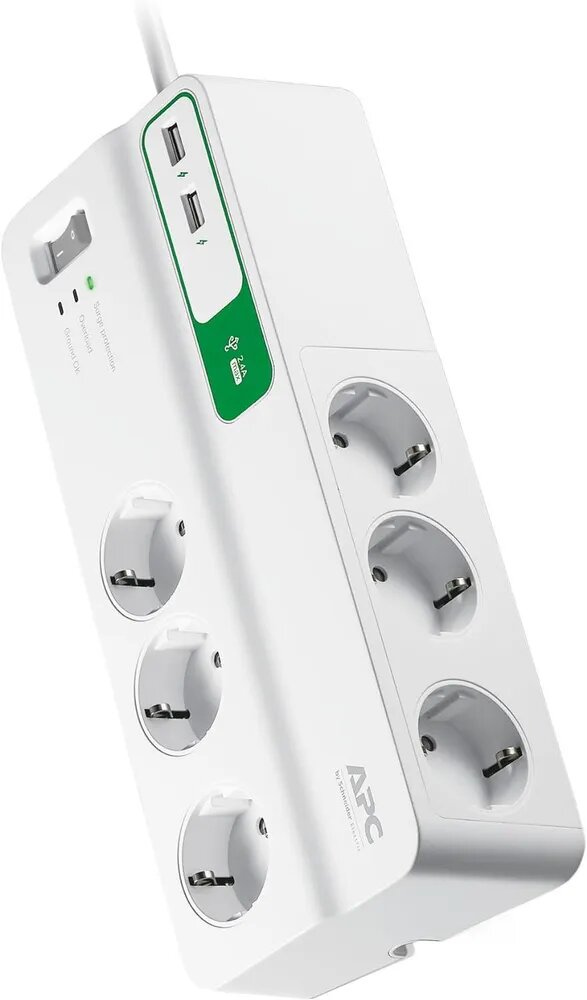 Schneider Electric APC 6-Plus Розетка с защитой от перенапряжения 230 В и 2 USB-входа 5 В 2,4 А