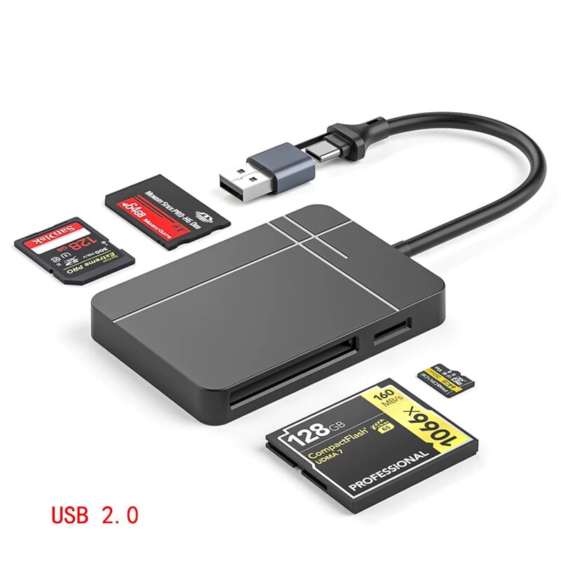 Металлический карт-ридер USB 3.0 и Type-C для SD, TF, MS, CF карт