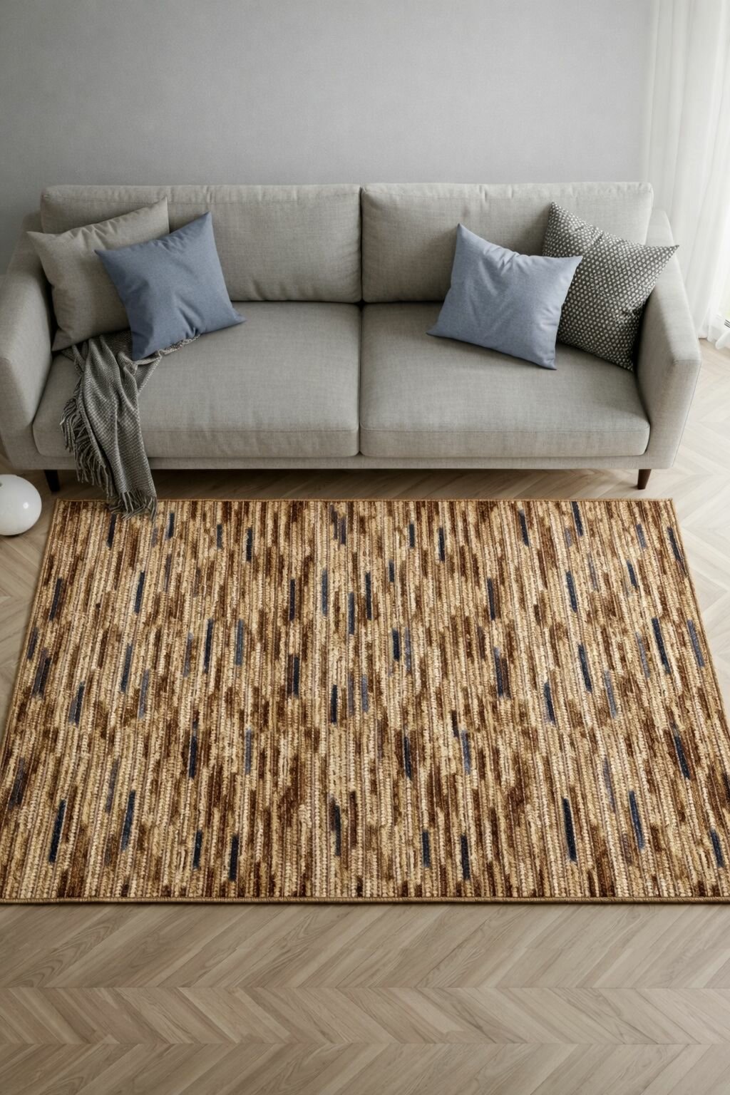 Ковер размером: 1,7*2,0м (170 на 200 см) бежевый, с полосками, напольный в коридор гостиную, спальню, зал, детскую износостокий