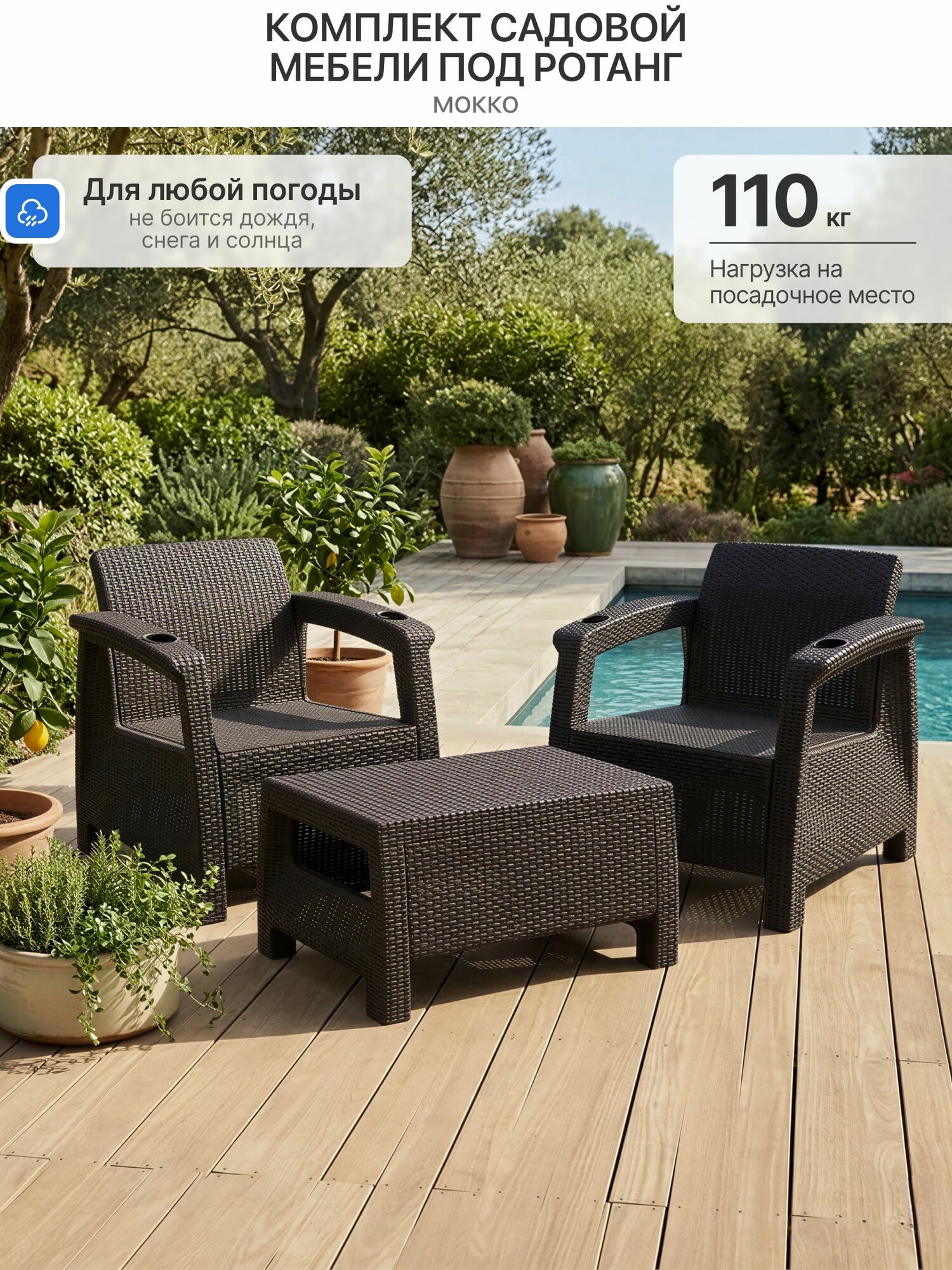 Комплект мебели балконный Ротанг-плюс мокко, без подушки